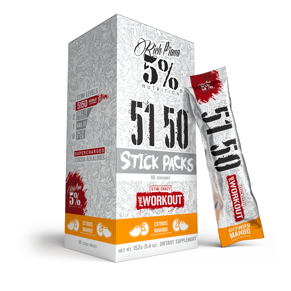 5150 High-Stim Pre-Workout Stick Packs for Convenient Energy (10 Sticks)
