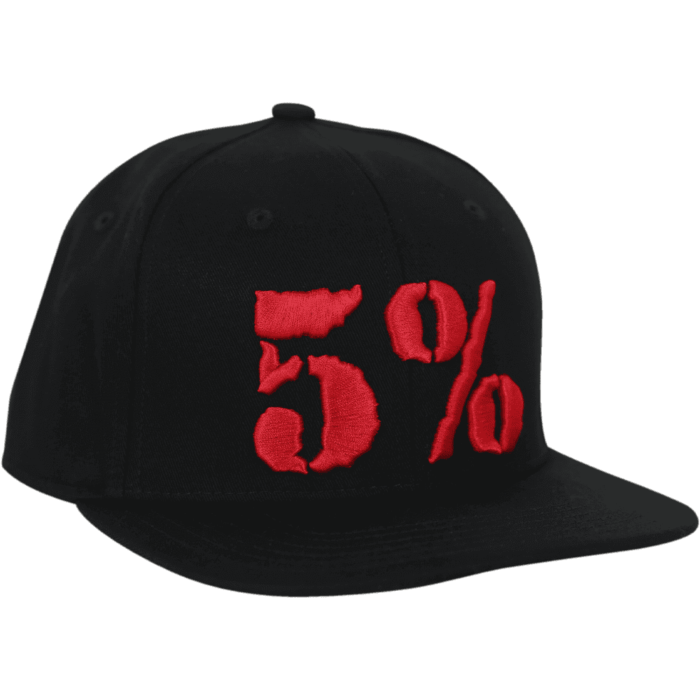 5% Flat Bill Hat, Black Hat with Red Lettering